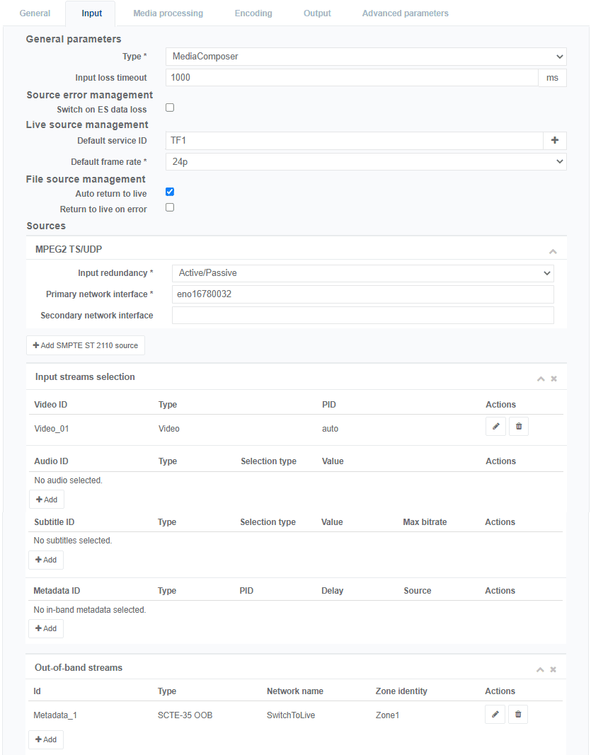 Configure the Live Encoder – MediaKind